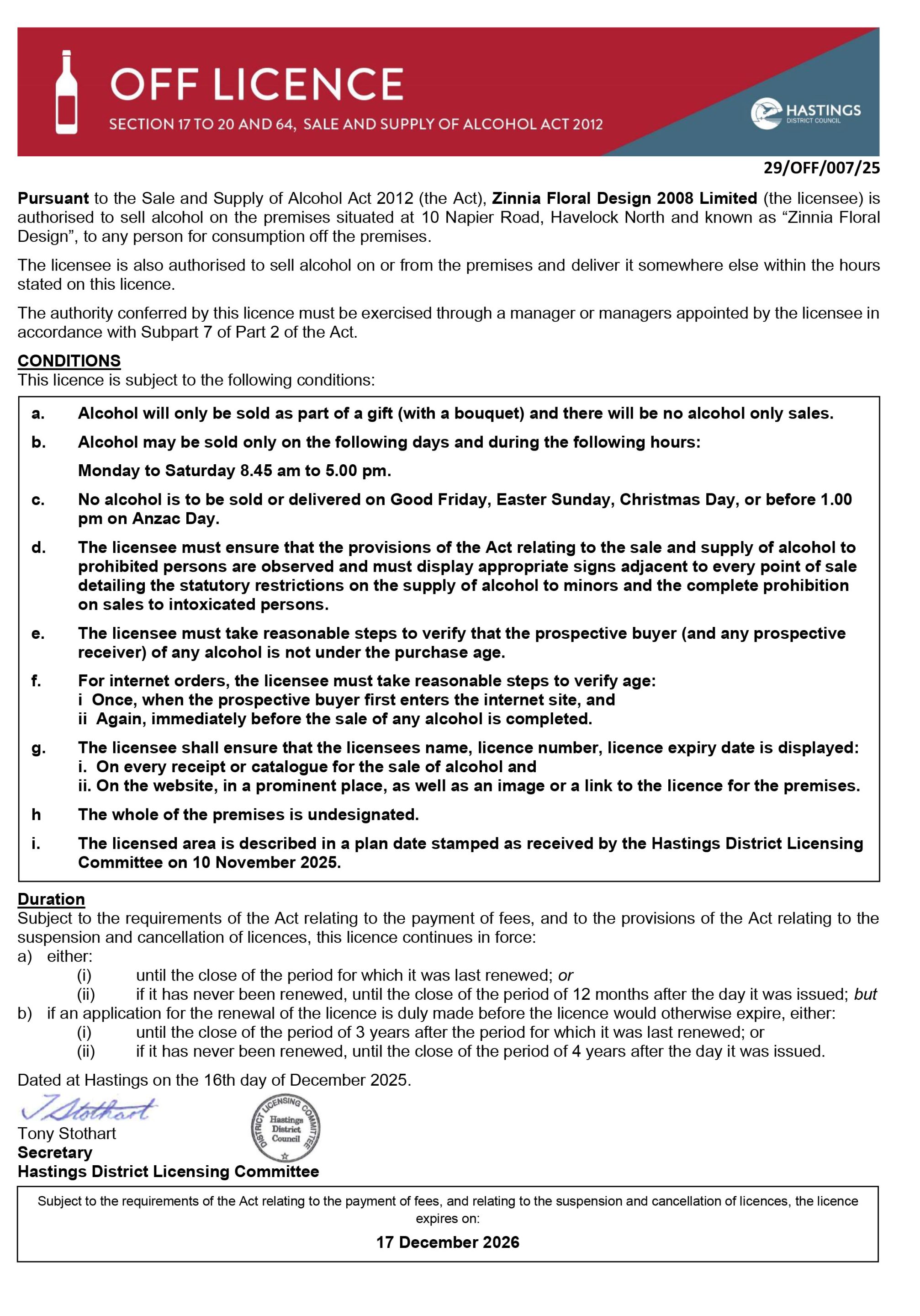 Liquor License - Zinnia Floral Design